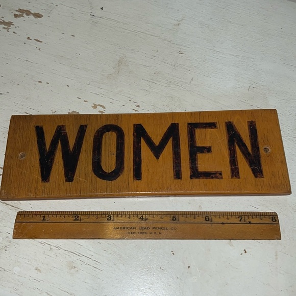 Vintage MCM Wood Women Restroom sign